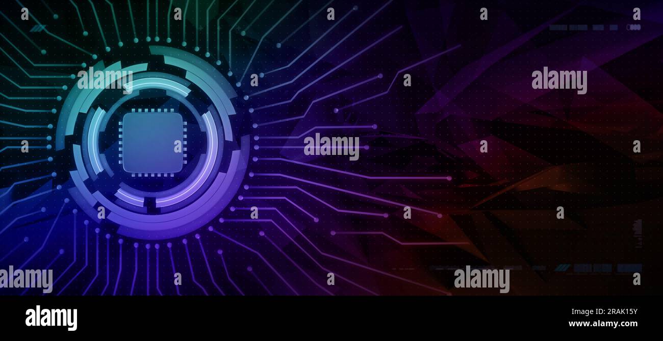 Computer CPU technology background concept, with neon 3D graphics ...