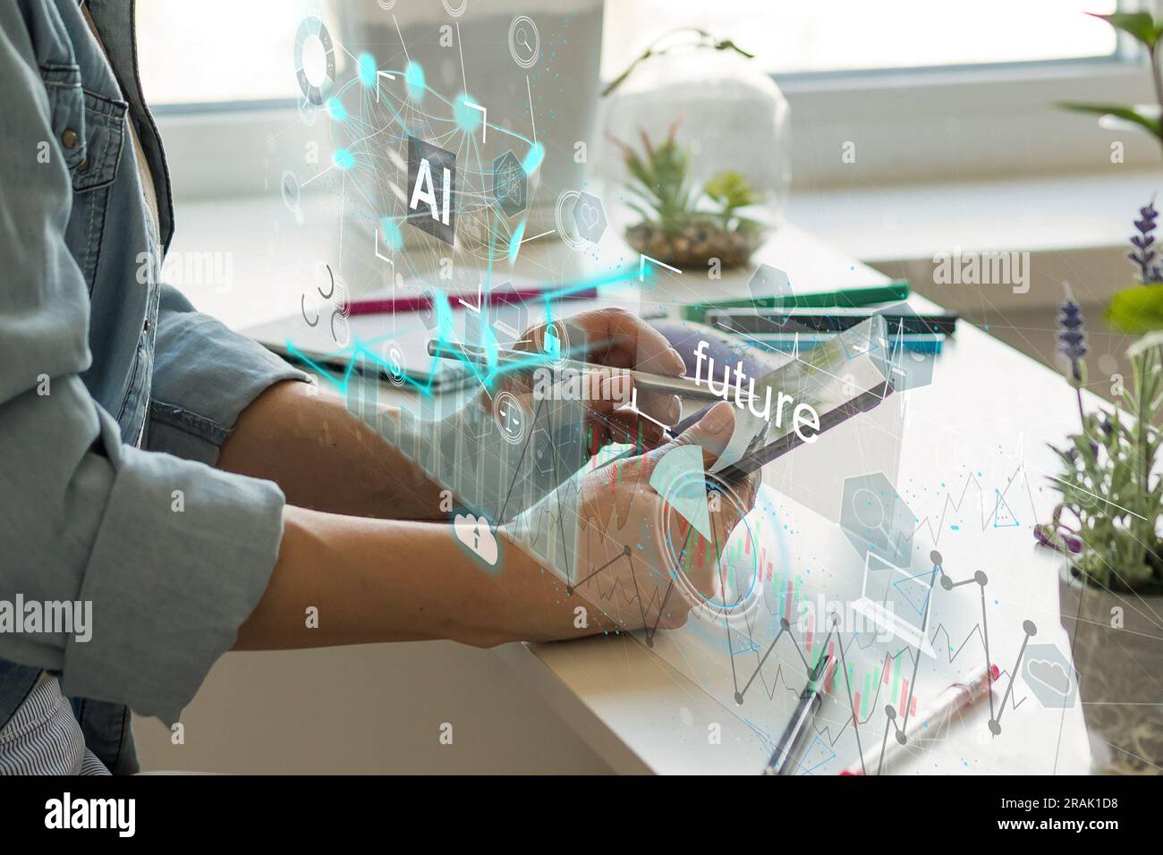 Chat AI concept, People using computer Side view typing on laptop keyboard Chat with AI or ...