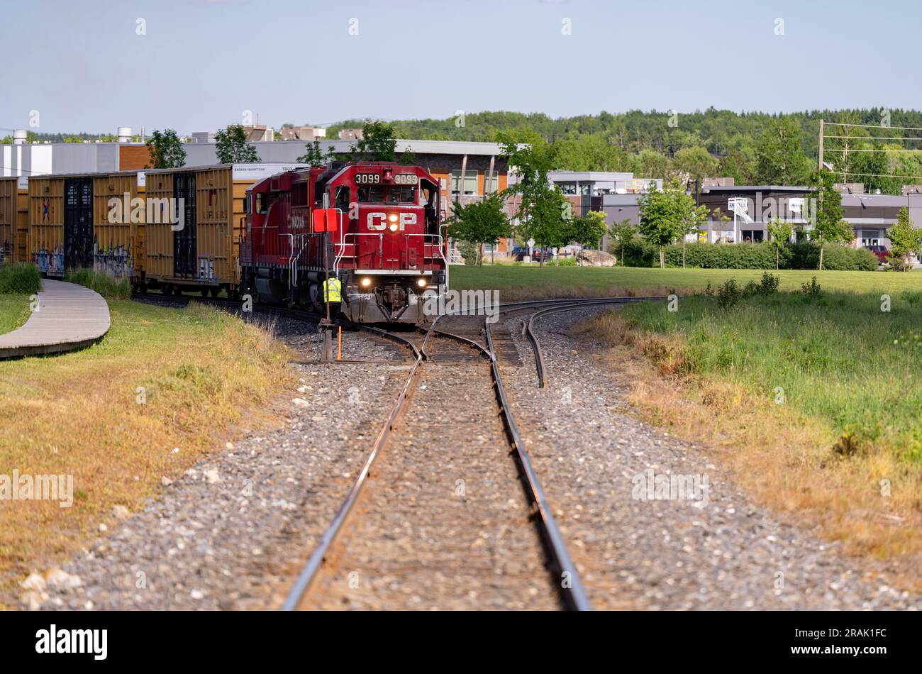 Lac Megantic, Canada. 22nd June, 2023. A train passes through Lac ...