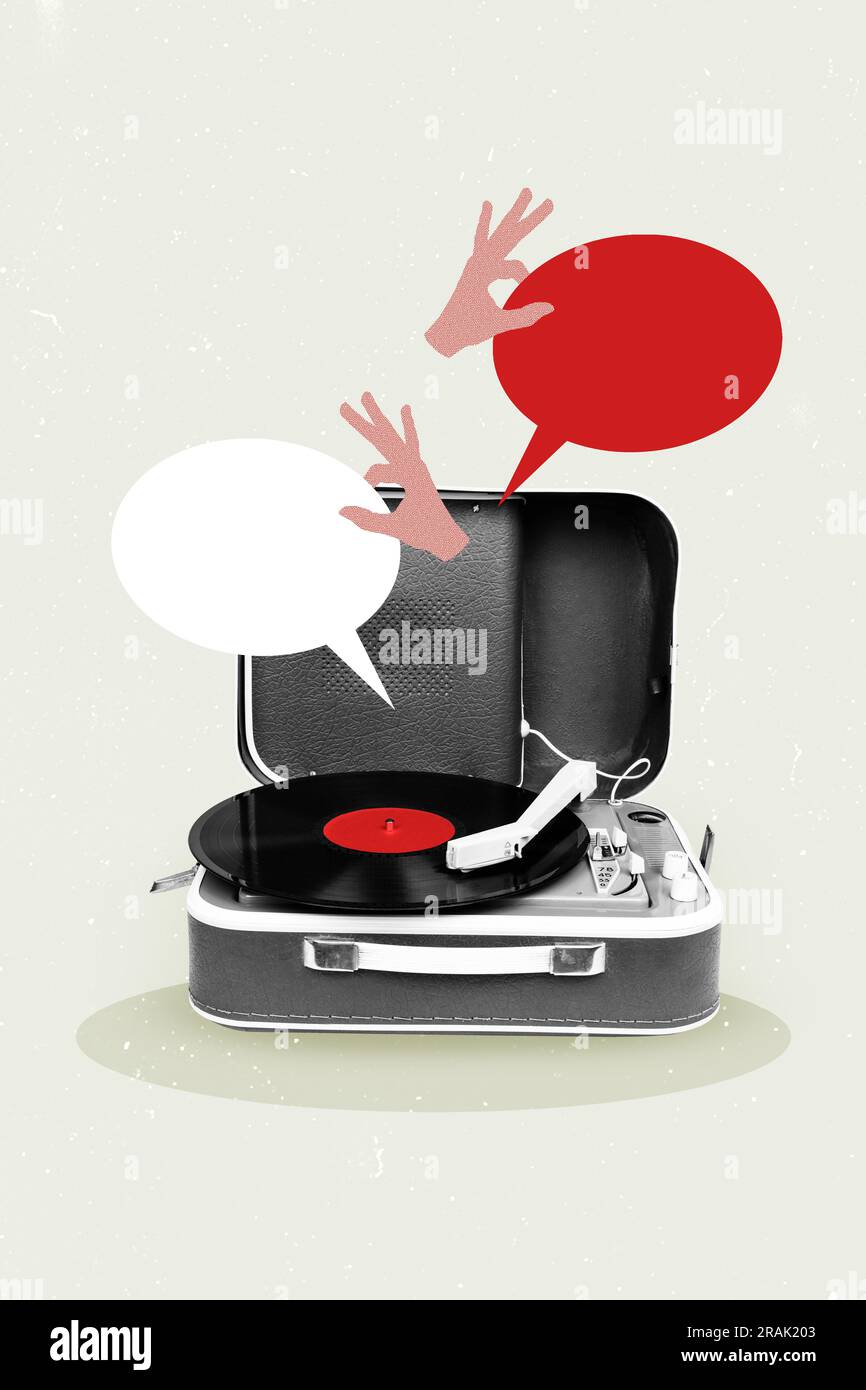 Vertical artwork collage picture 3d image vintage turntable vinyl disc ...