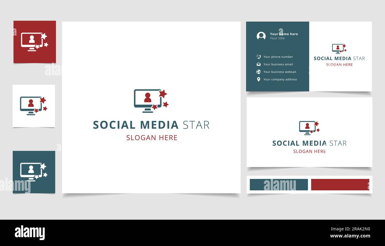 Social media star logo design with editable slogan. Branding book and ...