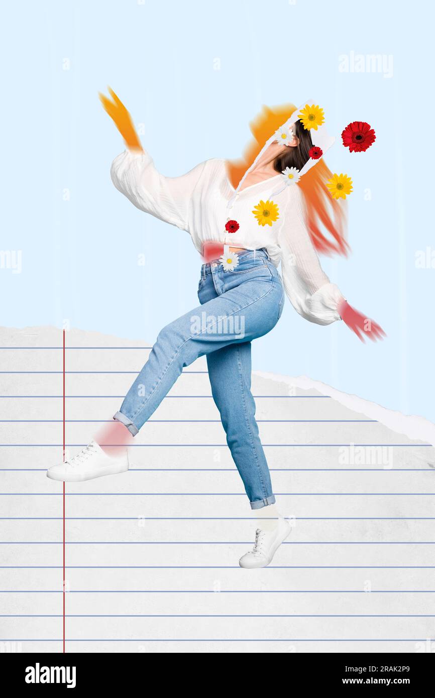 Unusual creative poster collage of mythical anonym lady with fading ...