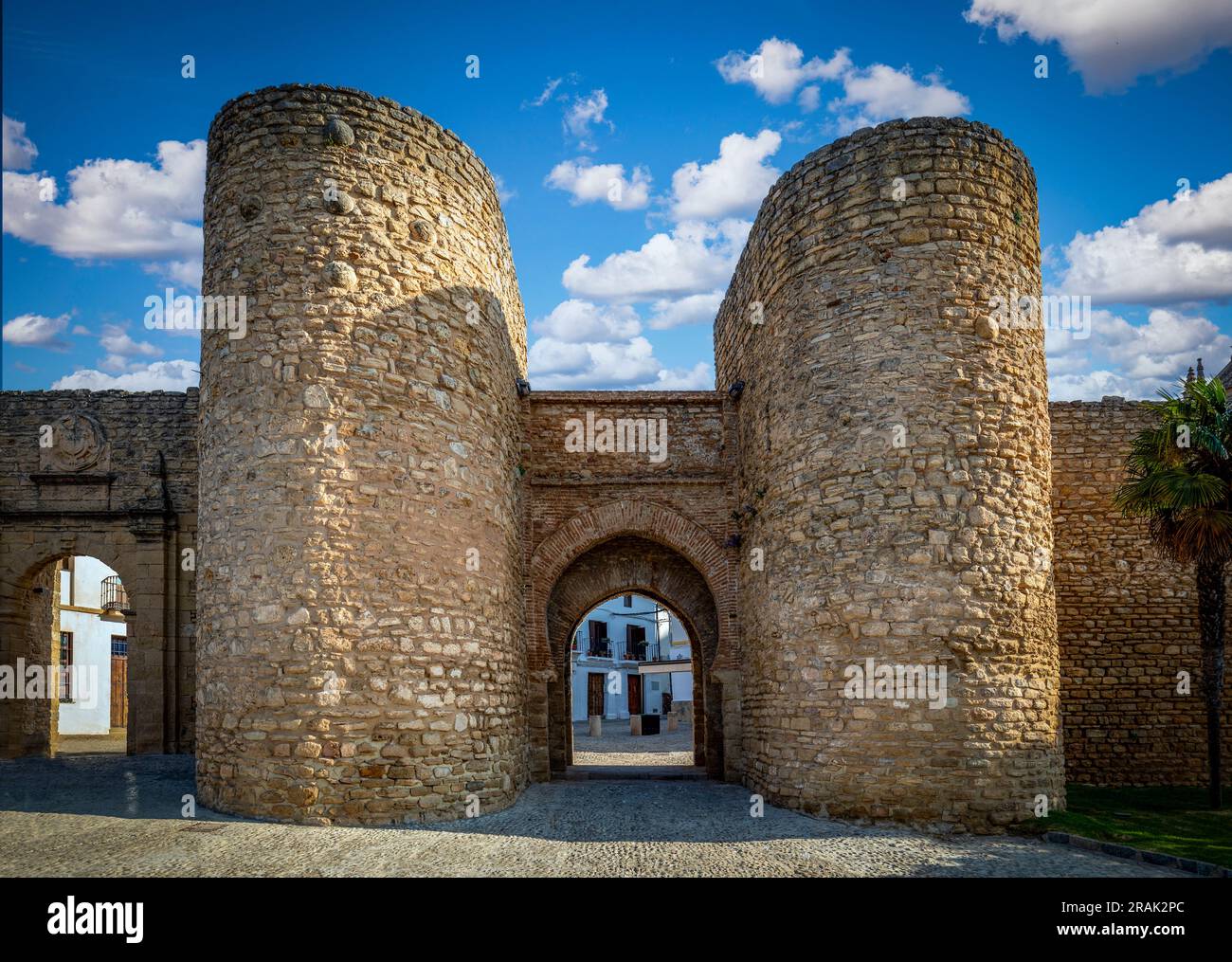 Medieval gate with two towers in the wall that surrounded the city of ...