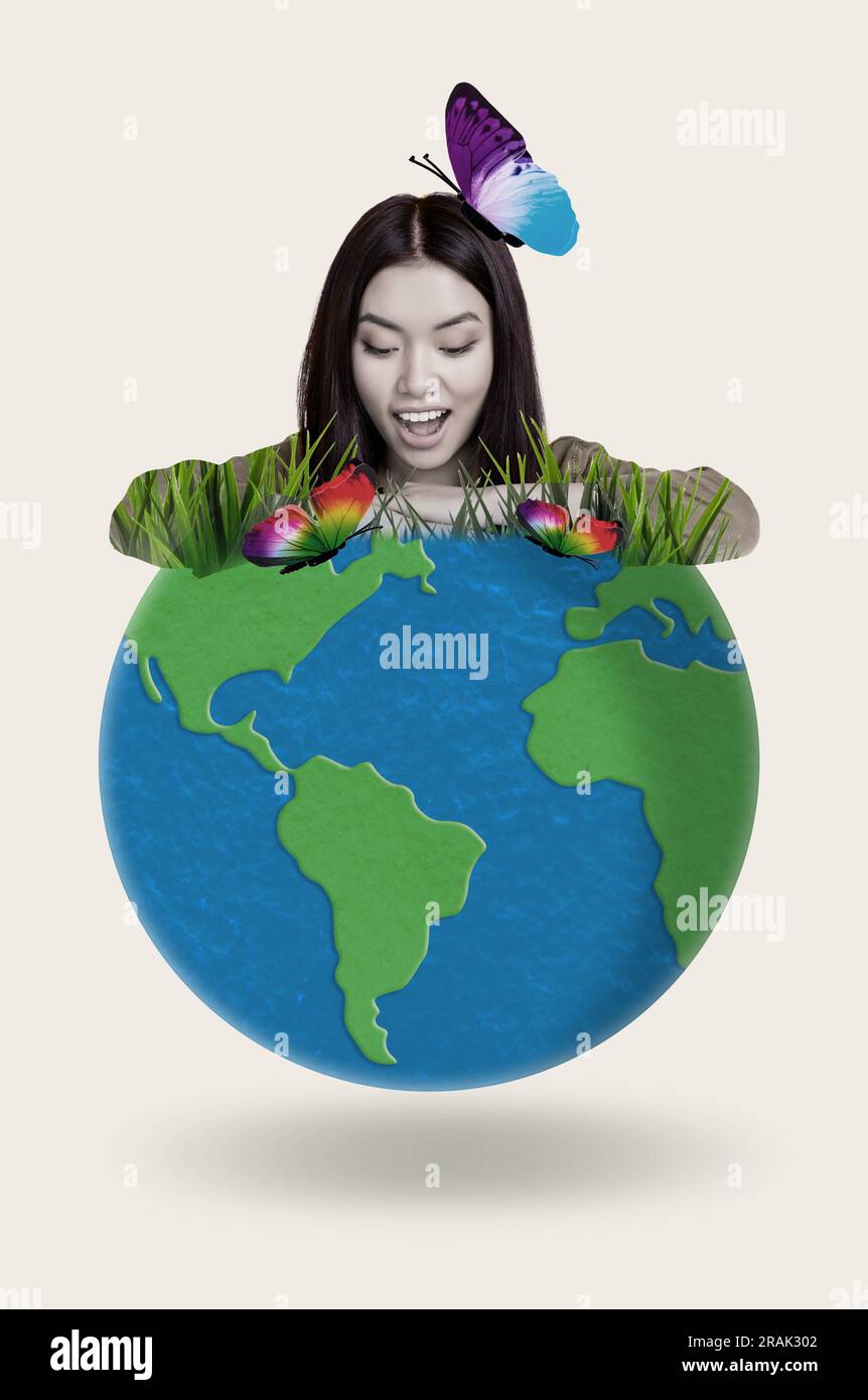 Photo cartoon comics sketch collage picture of excited lady watching ...