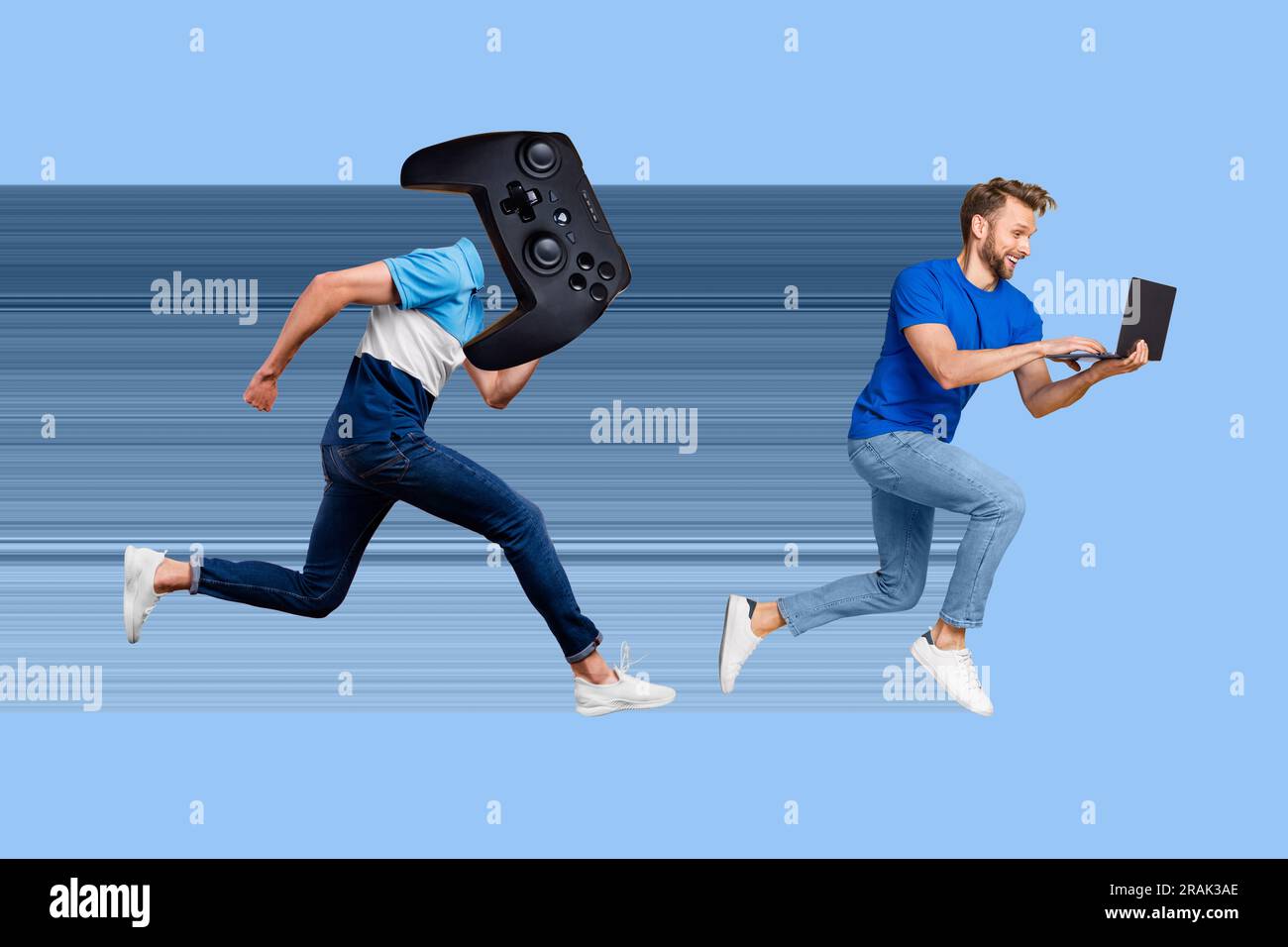 Poster banner collage of two people productive efficient worker run ...