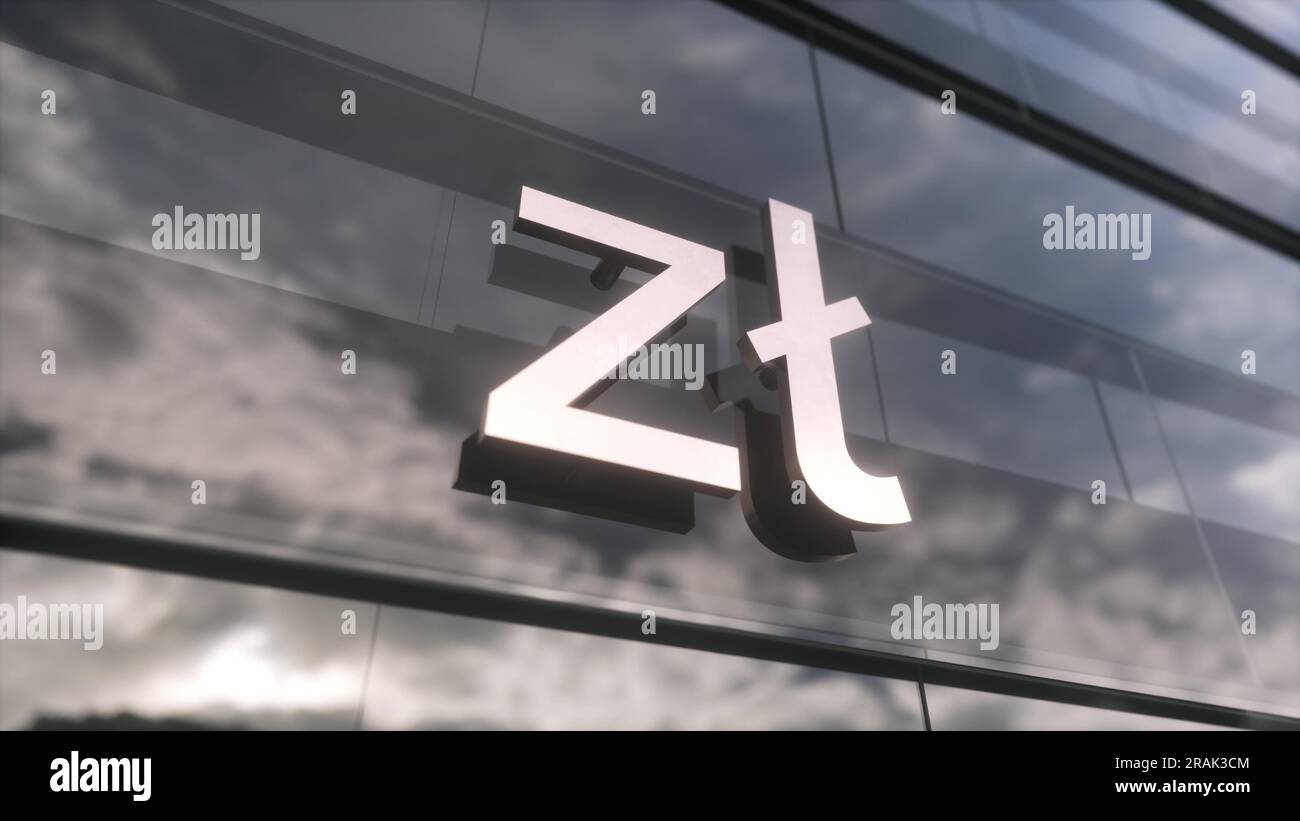 Polish zloty symbol currency sign on a modern glass skyscraper ...