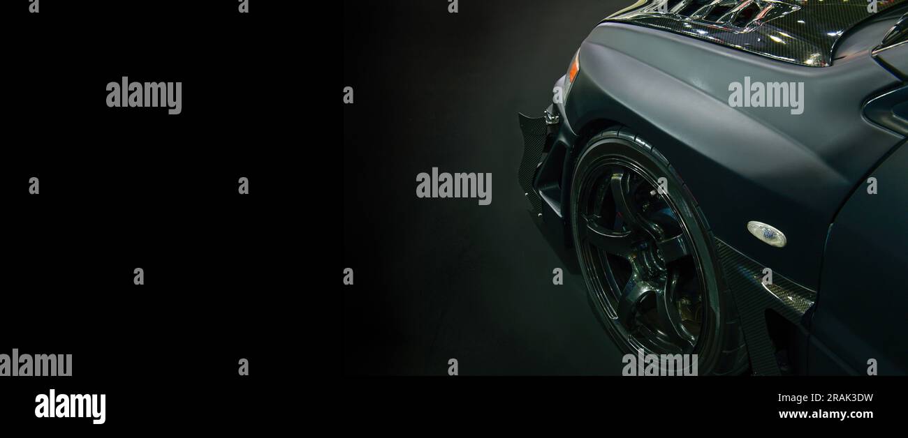 Front of black modify car on black background,copy space Stock Photo ...