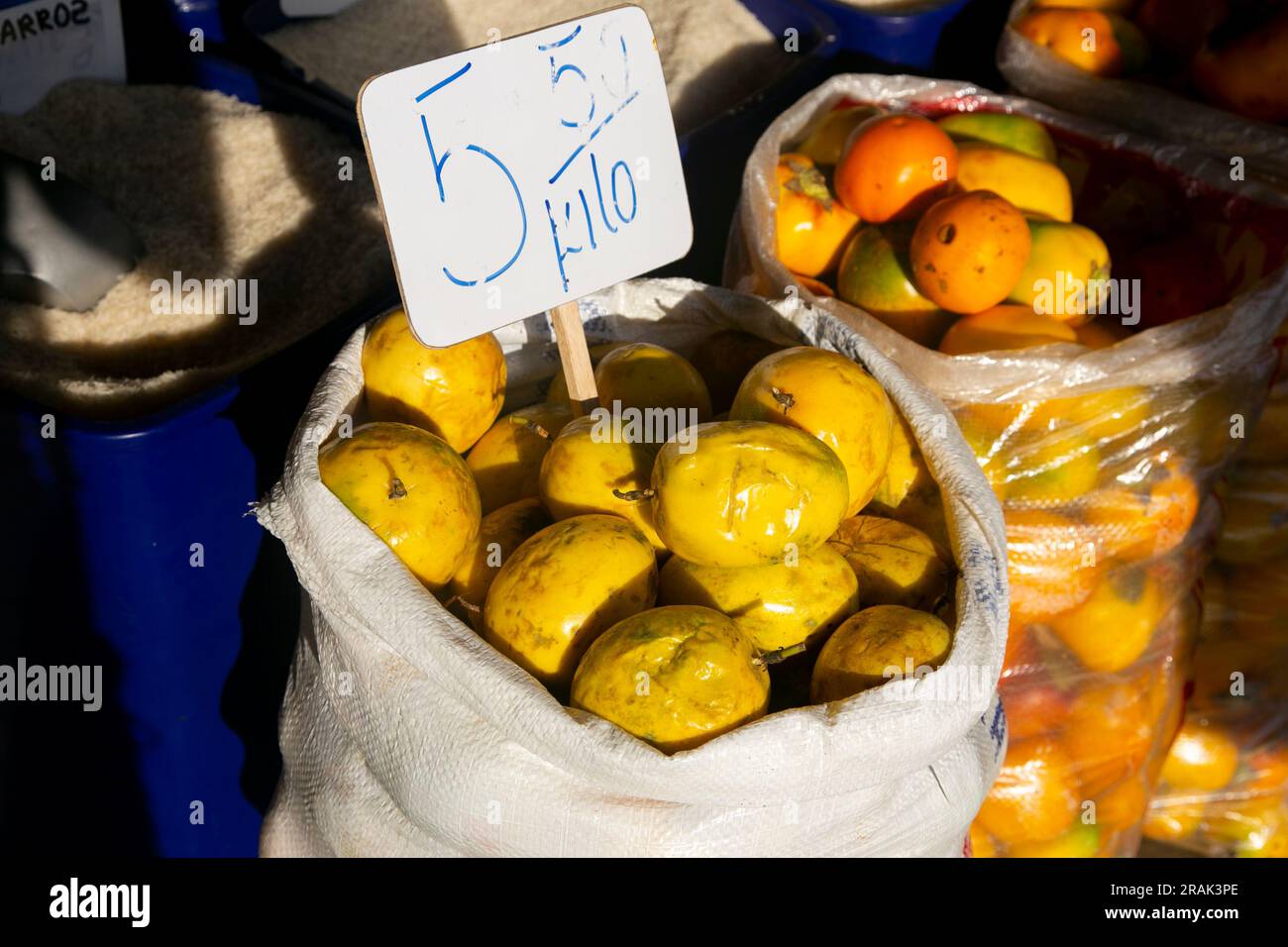 Variety of Peruvian mango from the Peruvian jungle area in a market in ...