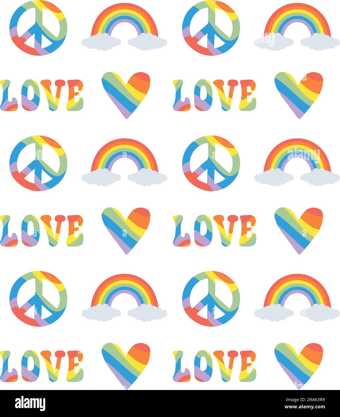 Vector seamless pattern of groovy lgbt elements isolated on white ...