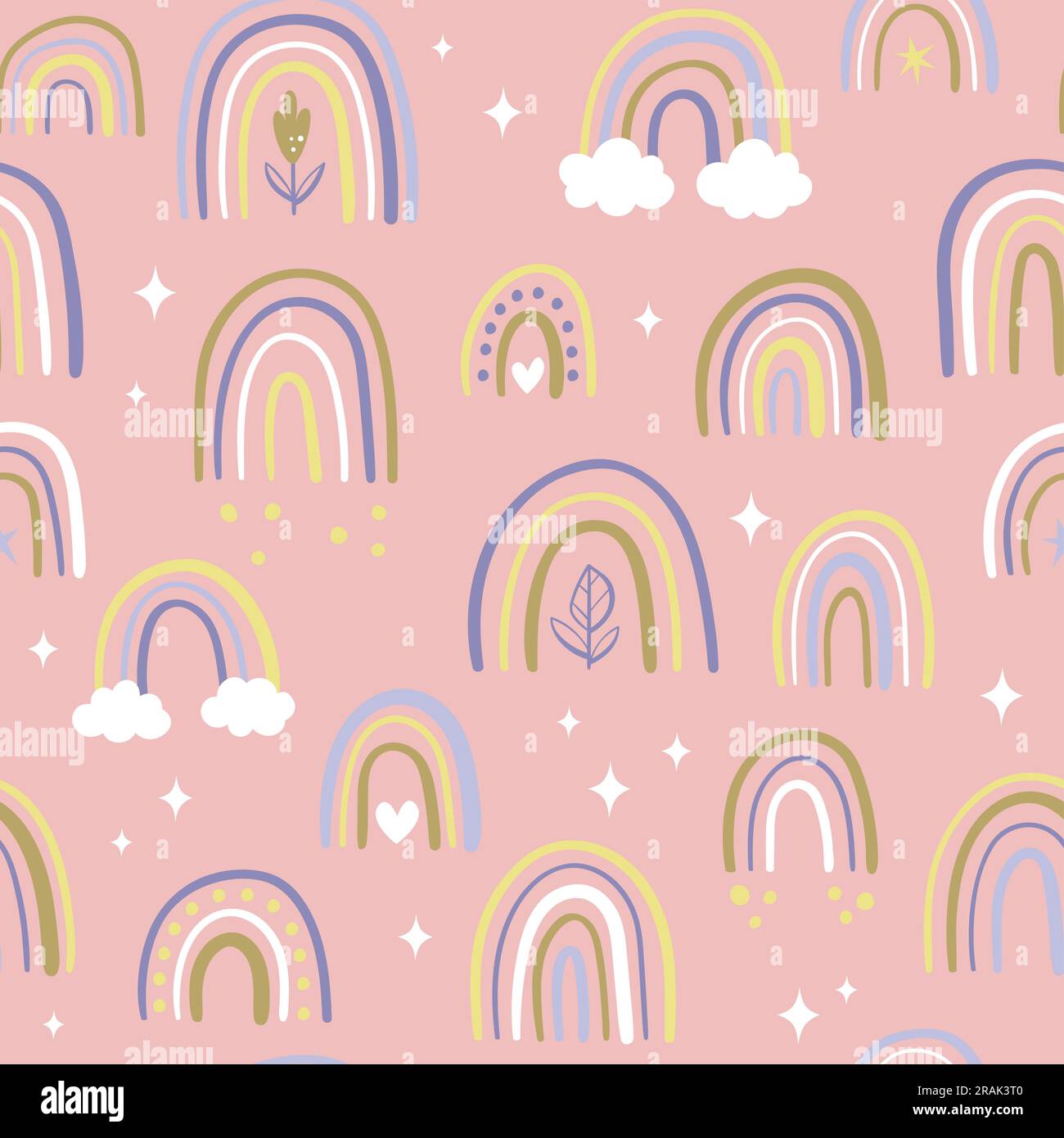 Cute boho rainbow seamless pattern. Sky repeat pattern with rainbows ...
