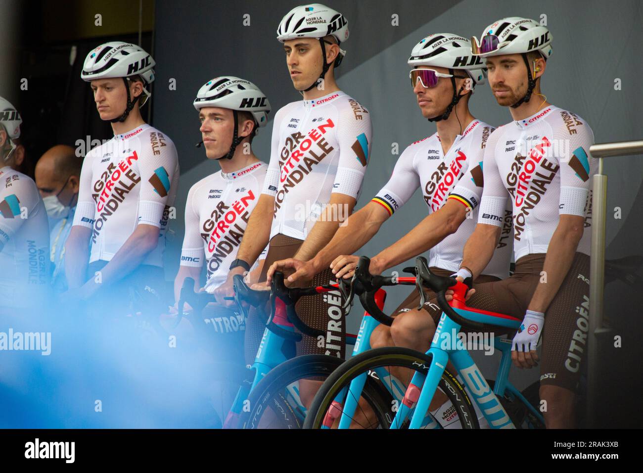 Bilbao, Spain - July 1, 2023: presentation of the AG2R CITROEN TEAM ...