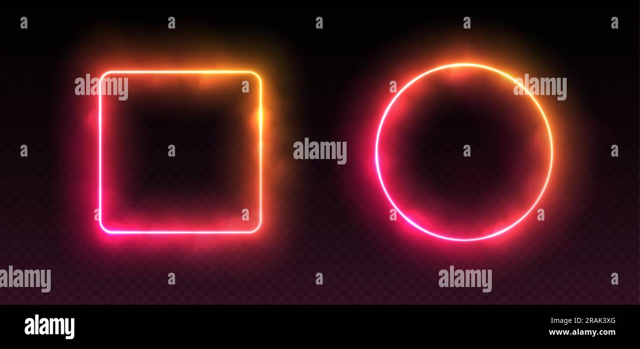 Gradient neon frames with smoke, pink yellow led borders with mist ...