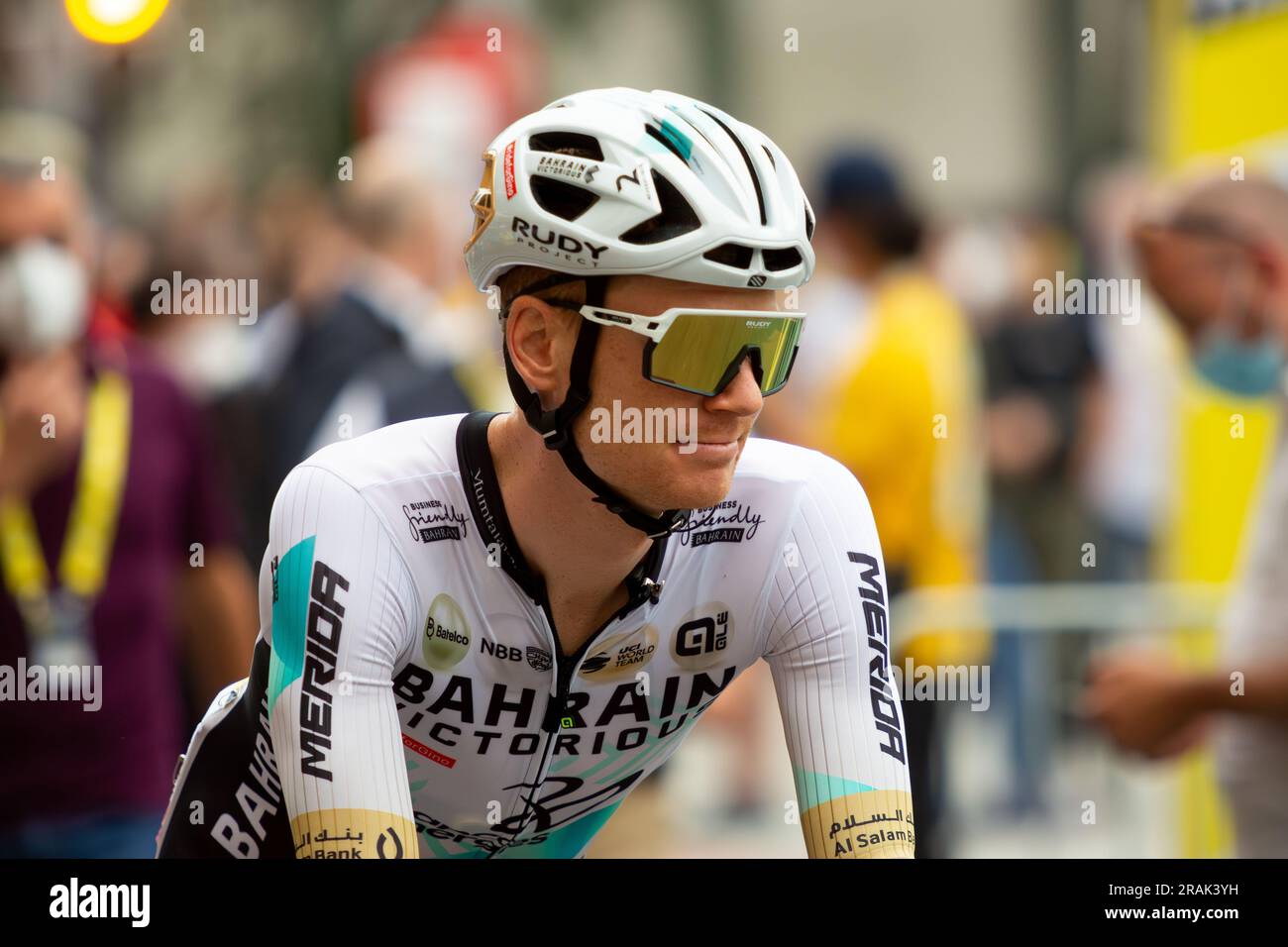 Bilbao, Spain - July 1, 2023: The cyclist JACK HAIG, from the BAHRAIN ...