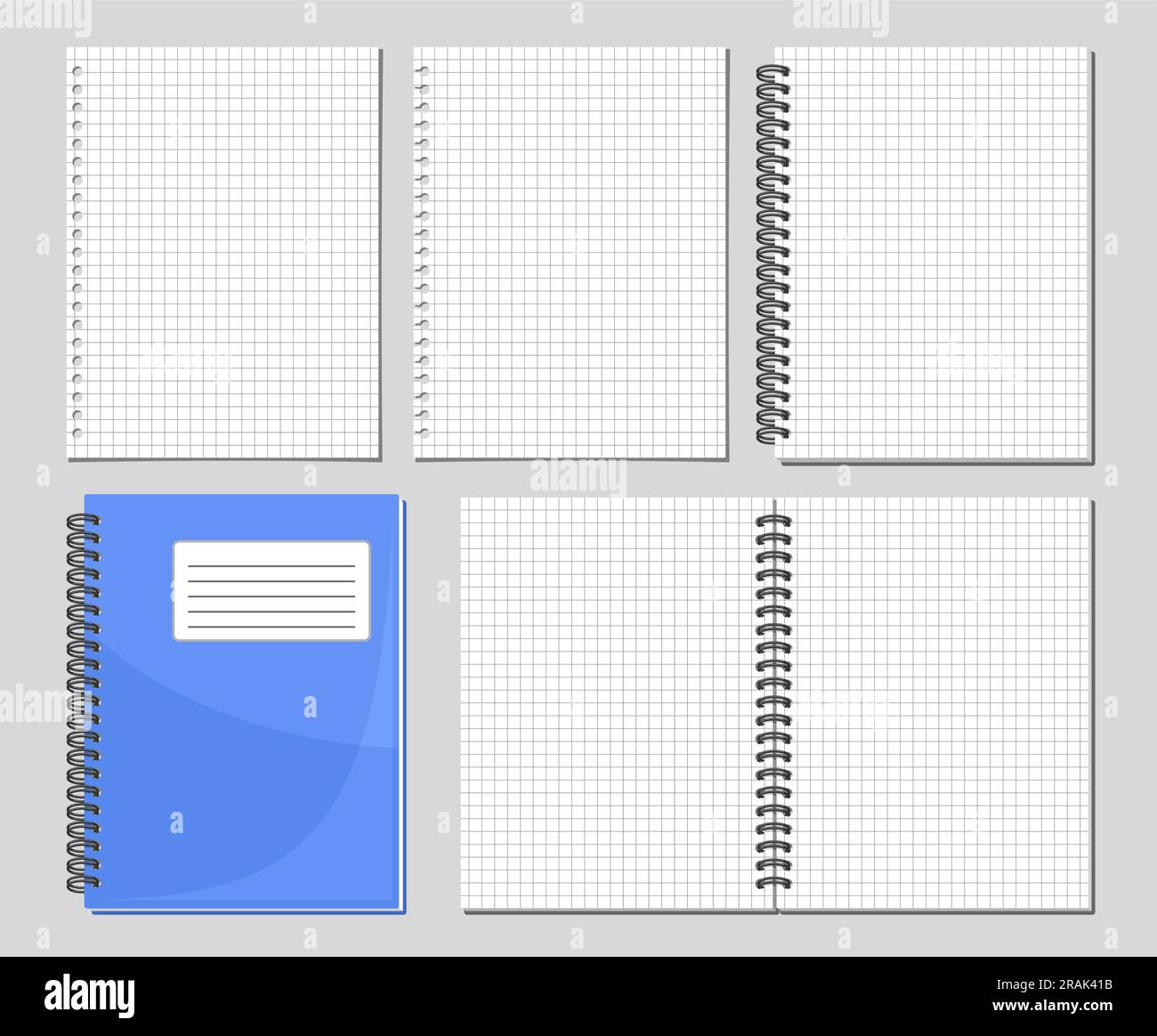 Vector Spiral Notebook Set, collection of 5 cut out illustrations of ...