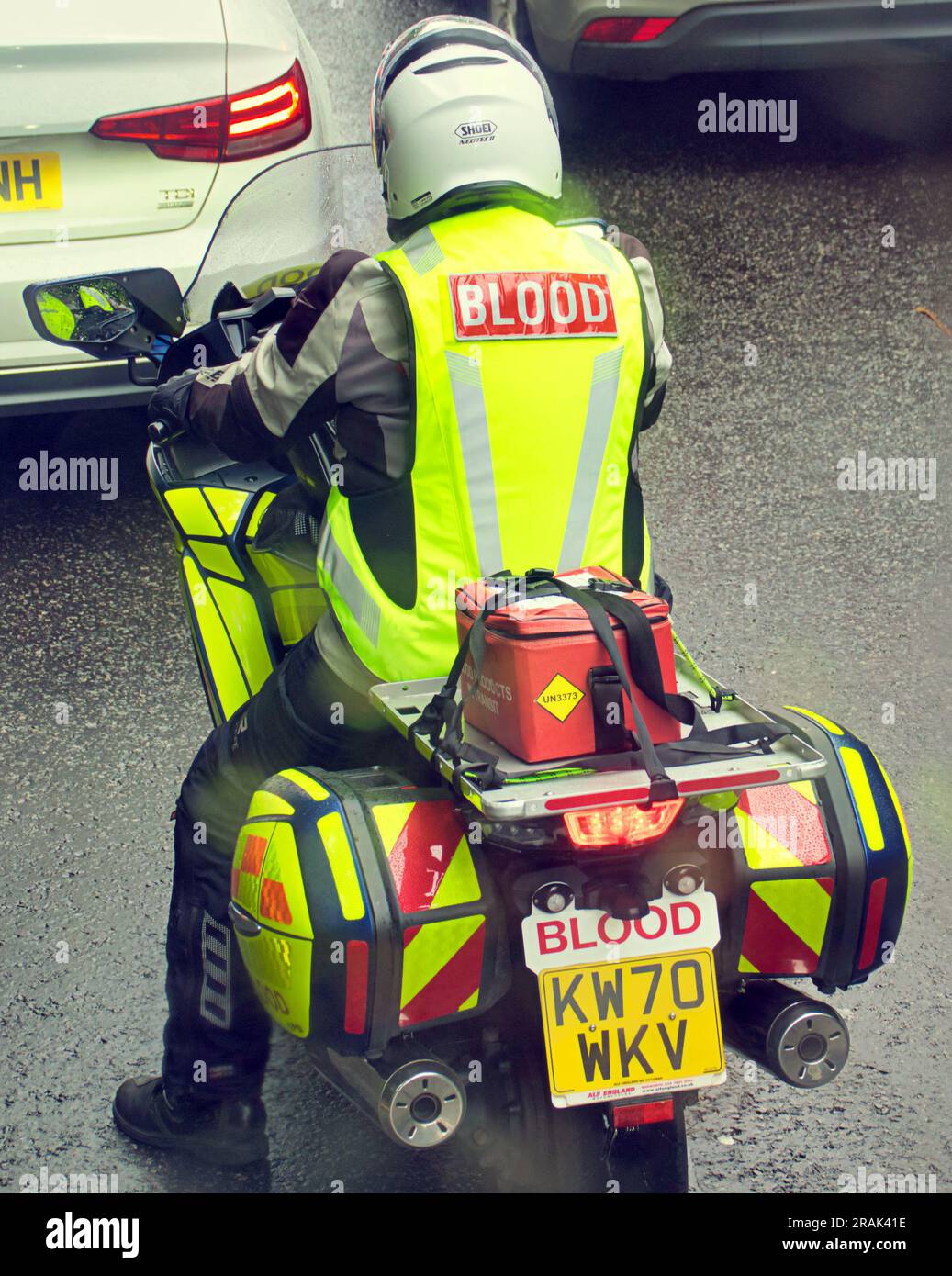 nhs blood biker Blood delivery emergency motorcyclist Stock Photo - Alamy
