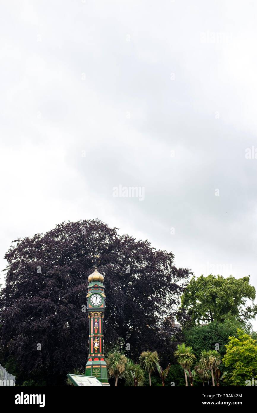 Cast Iron Clock Tower in Borough Gardens, Dorchester, Dorset, UK Stock ...
