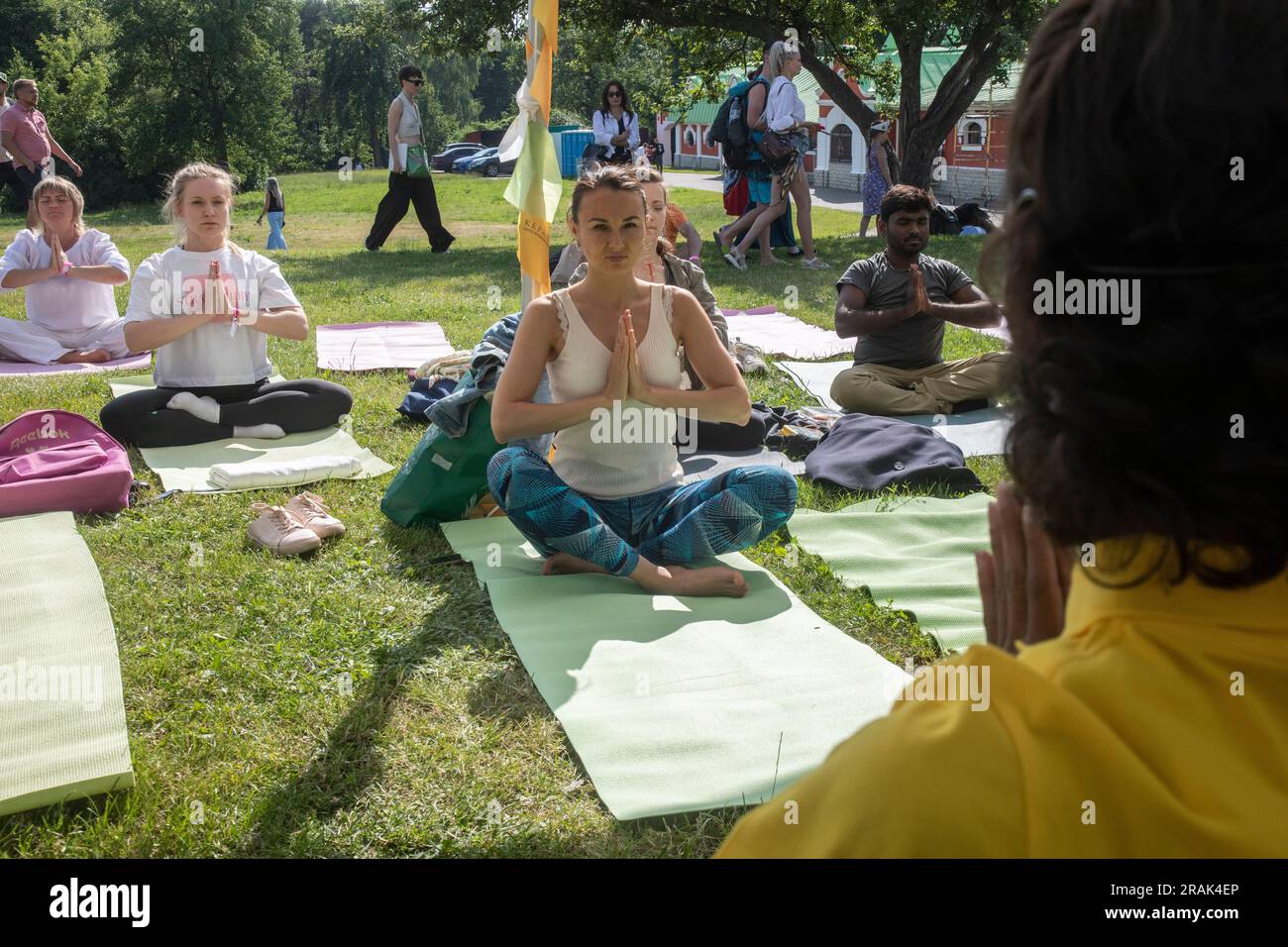 Moscow, Russia. 2nd of July, 2023. People are seen during Yoga Day ...