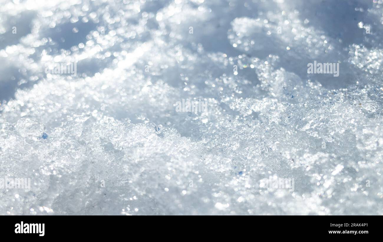 Close-up of snow ice, with intricate patterns and textures. The crisp ...