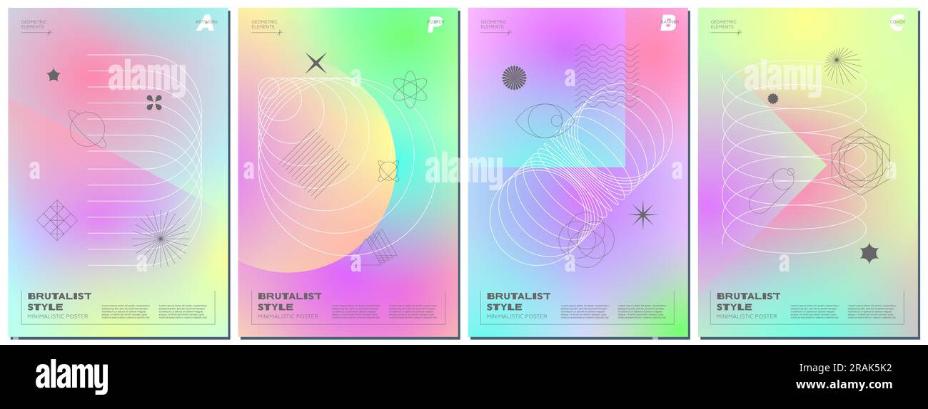 Abstract brutalism poster set with minimalistic geometric shapes on ... Abstract brutalism poster set with minimalistic geometric shapes on ...