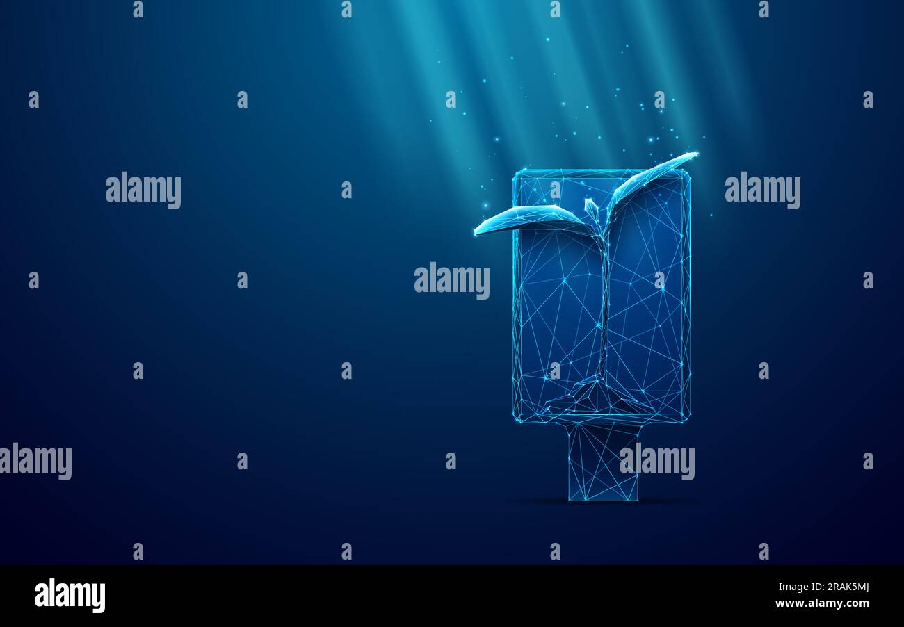 Abstract Digital Vertical Street Poster Billboard and Sprout. Low Poly ...