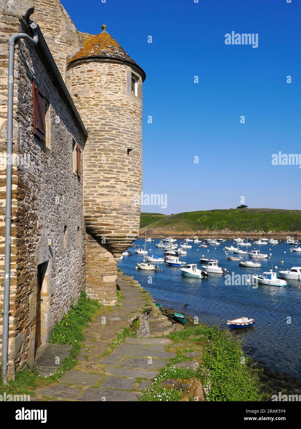Port of Le conquet and old turret, a commune in the Finistère ...