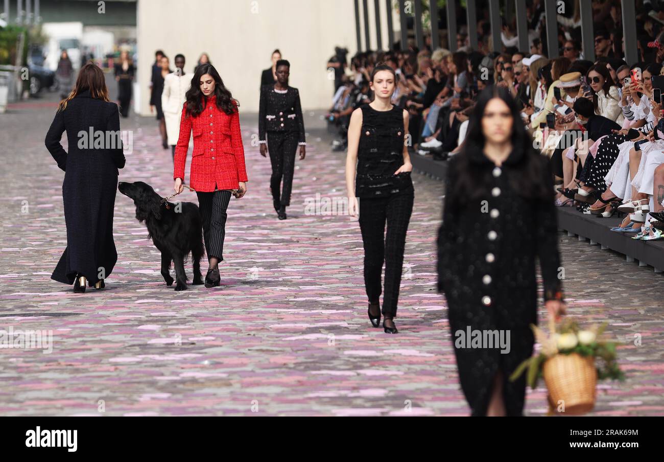 Paris, France. 4th July, 2023. Models present creations of French fashion house Chanel's Autumn ...