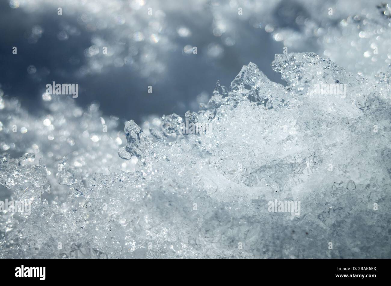 Close-up of snow ice, with intricate patterns and textures. The crisp ...