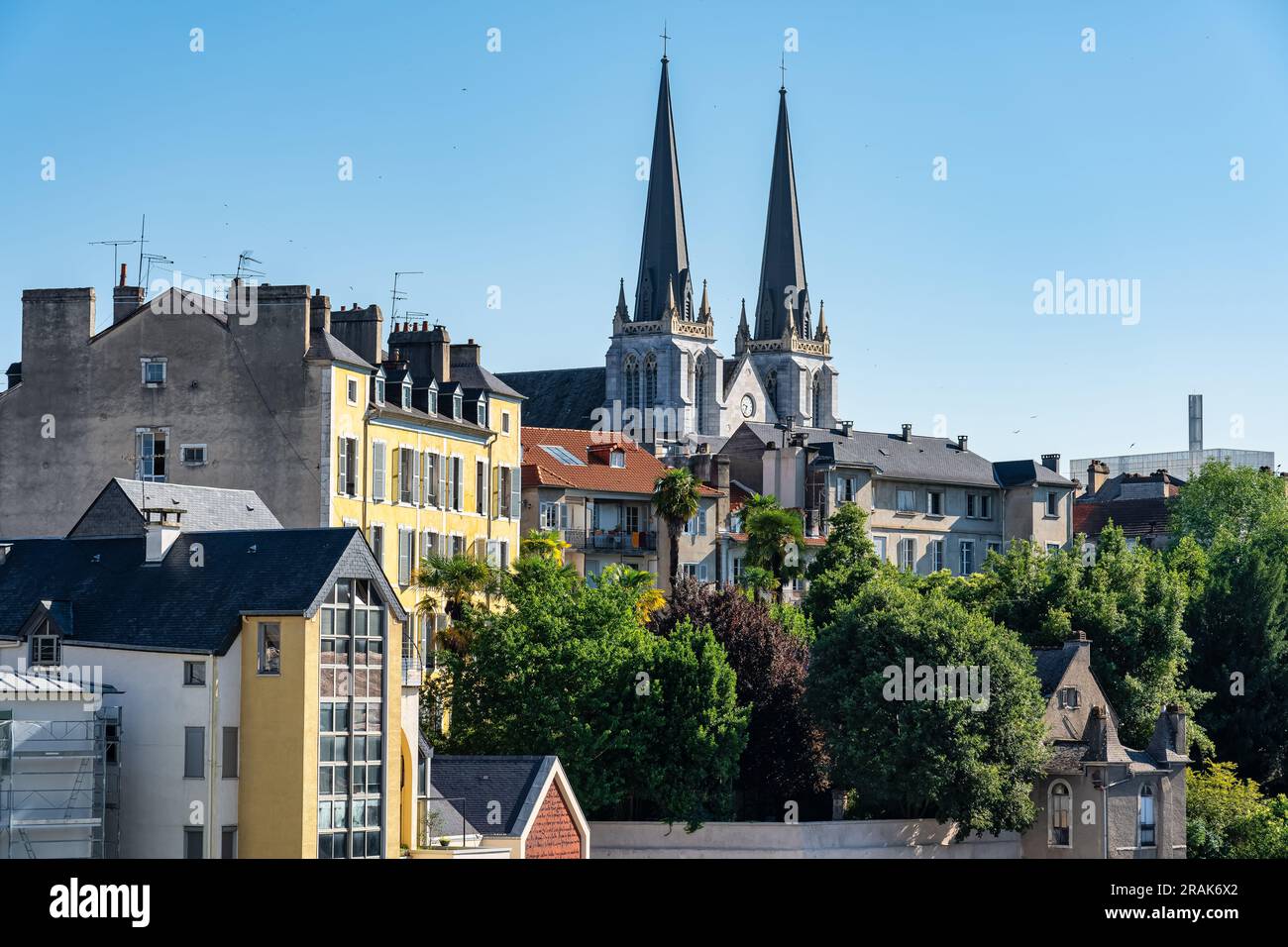 Picturesque buildings and medieval church on the hill of the monumental ...