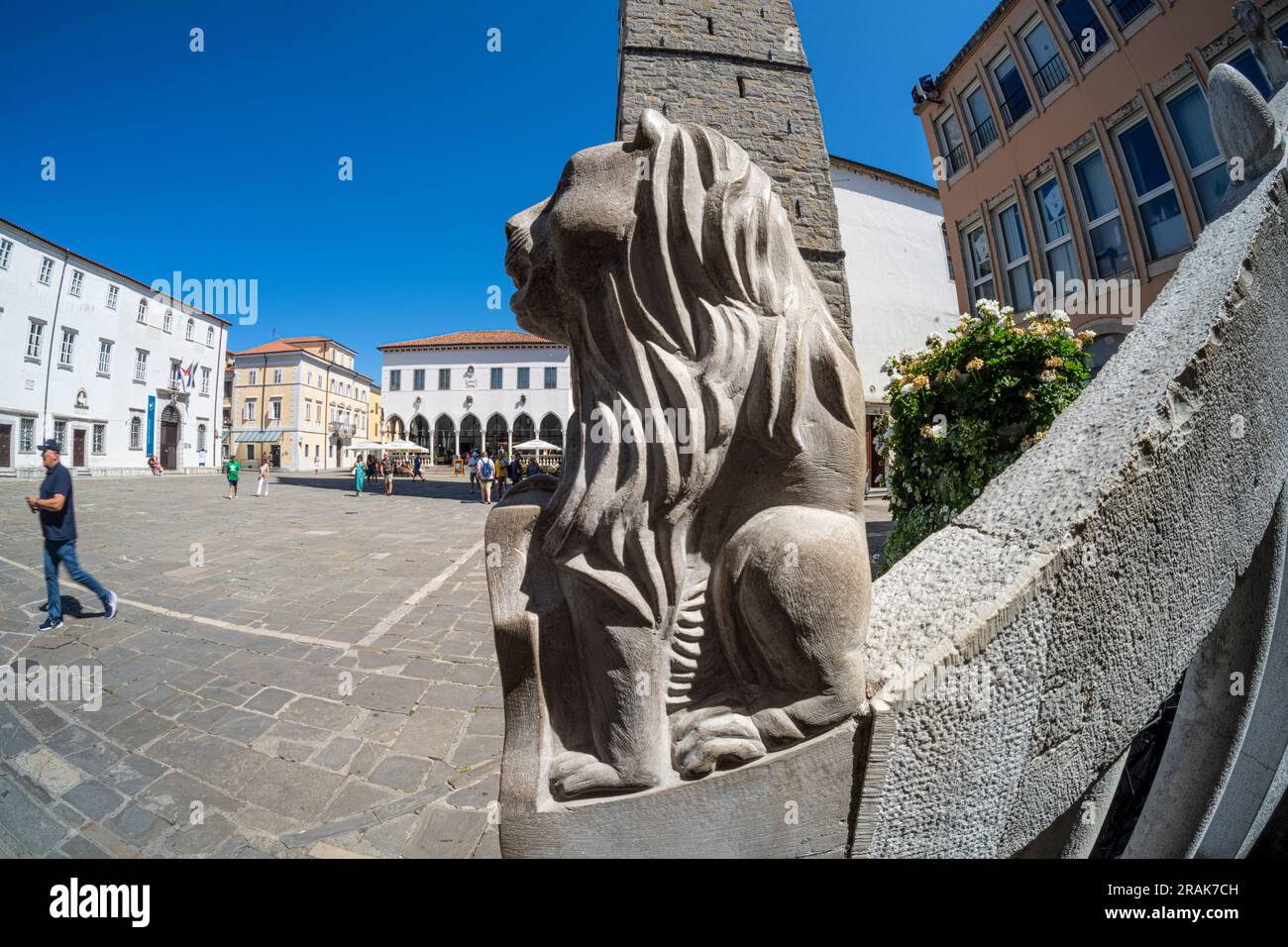 Koper, Slovenia. July 2, 2023. detail of the statue of a lion in Tito ...