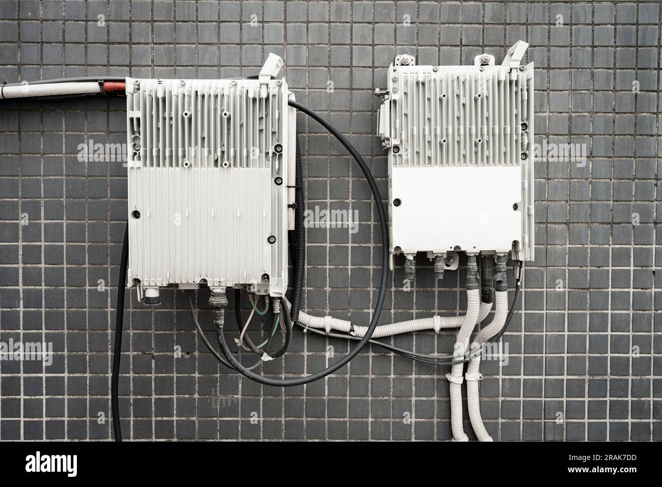 The electrical box hanging on the wall of the residential building ...