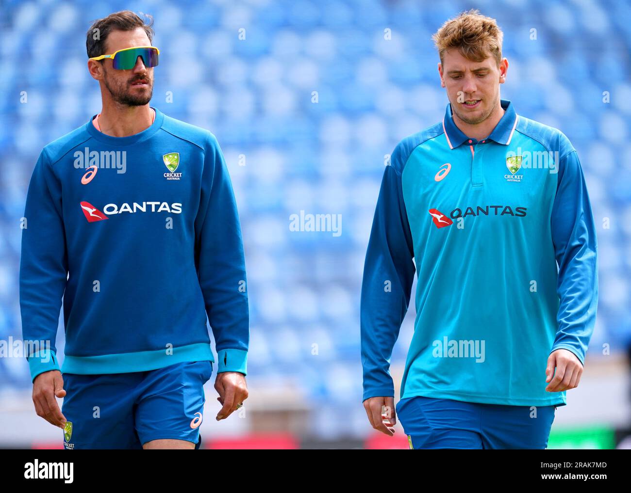 Australia's Mitchell Starc (left) and Cameron Green during a nets ...