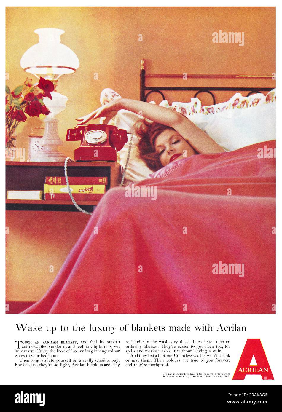 1960 British advertisement for blankets made with the man-made fibre ...