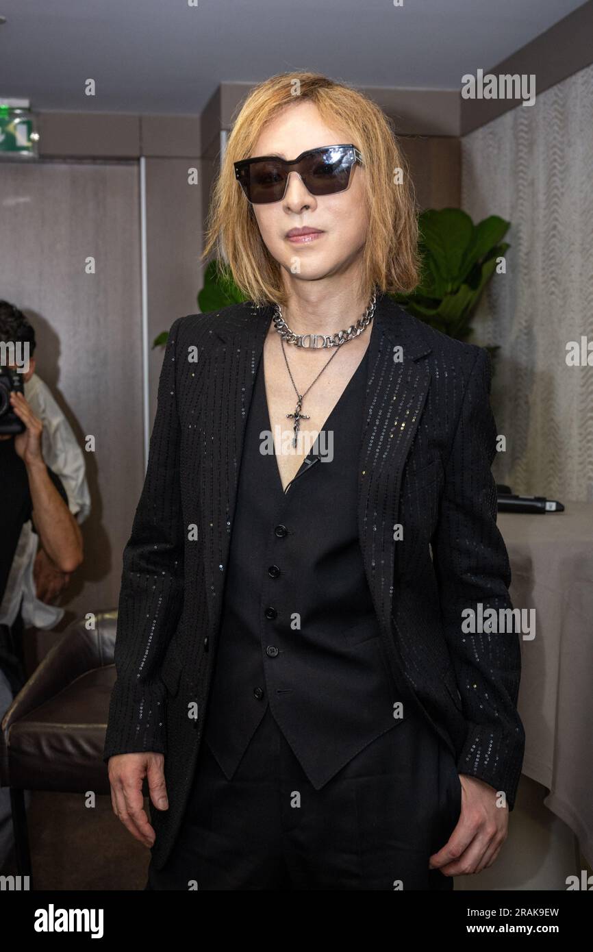 Paris, France. 04th July, 2023. Paris, France on July 4, 2023. Yoshiki talks to journalists ...