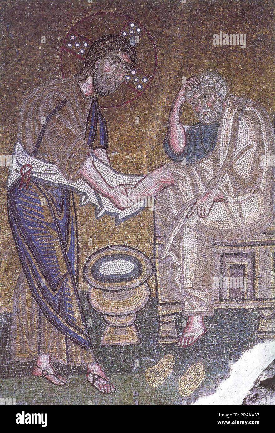 Christ Washing the Feet of Saint Peter 1056 by Byzantine Mosaics Stock ...