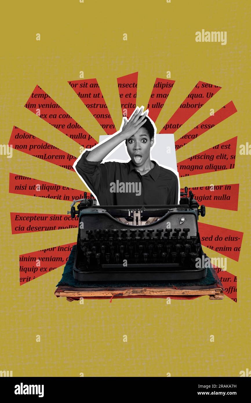 Vertical collage picture of impressed black white effect person inside ...