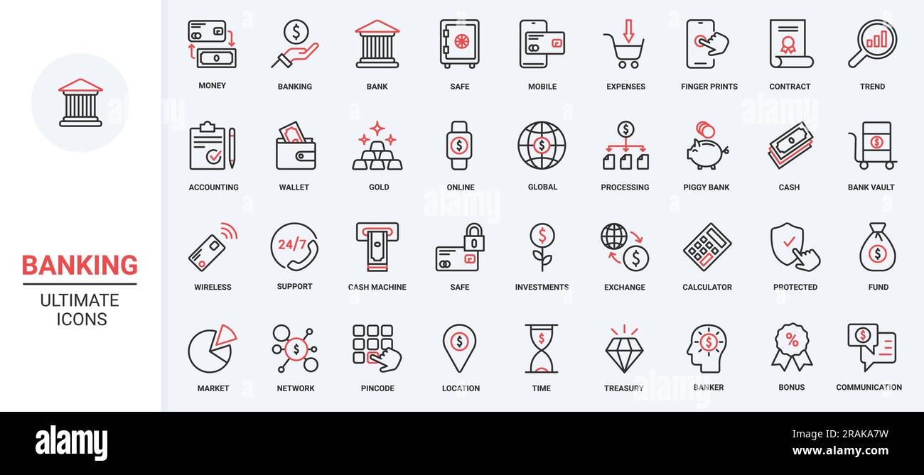 Red black thin line icons set finance, accounting analysis service and ...