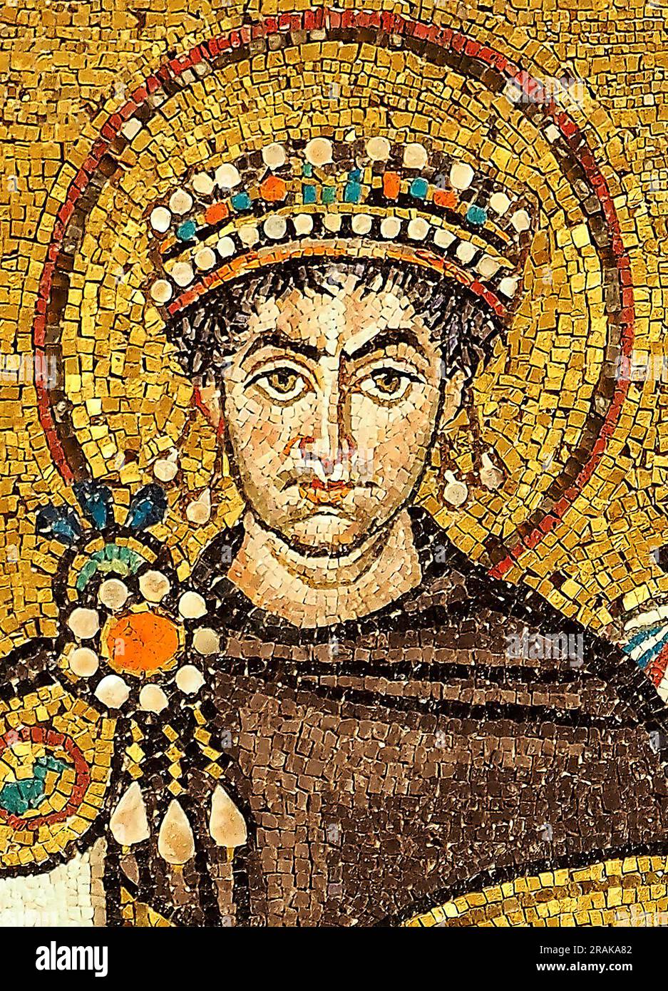 Mosaic of Justinianus I 547 by Byzantine Mosaics Stock Photo - Alamy