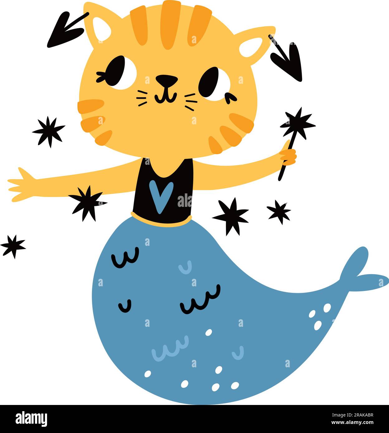 Cat mermaid. Cute fantasy creature. Lovely cartoon character isolated ...