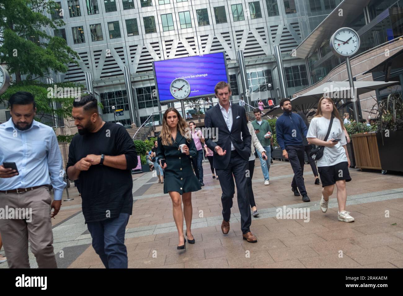 London- June 2023: Business people on Reuters Plaza in London's Canary ...