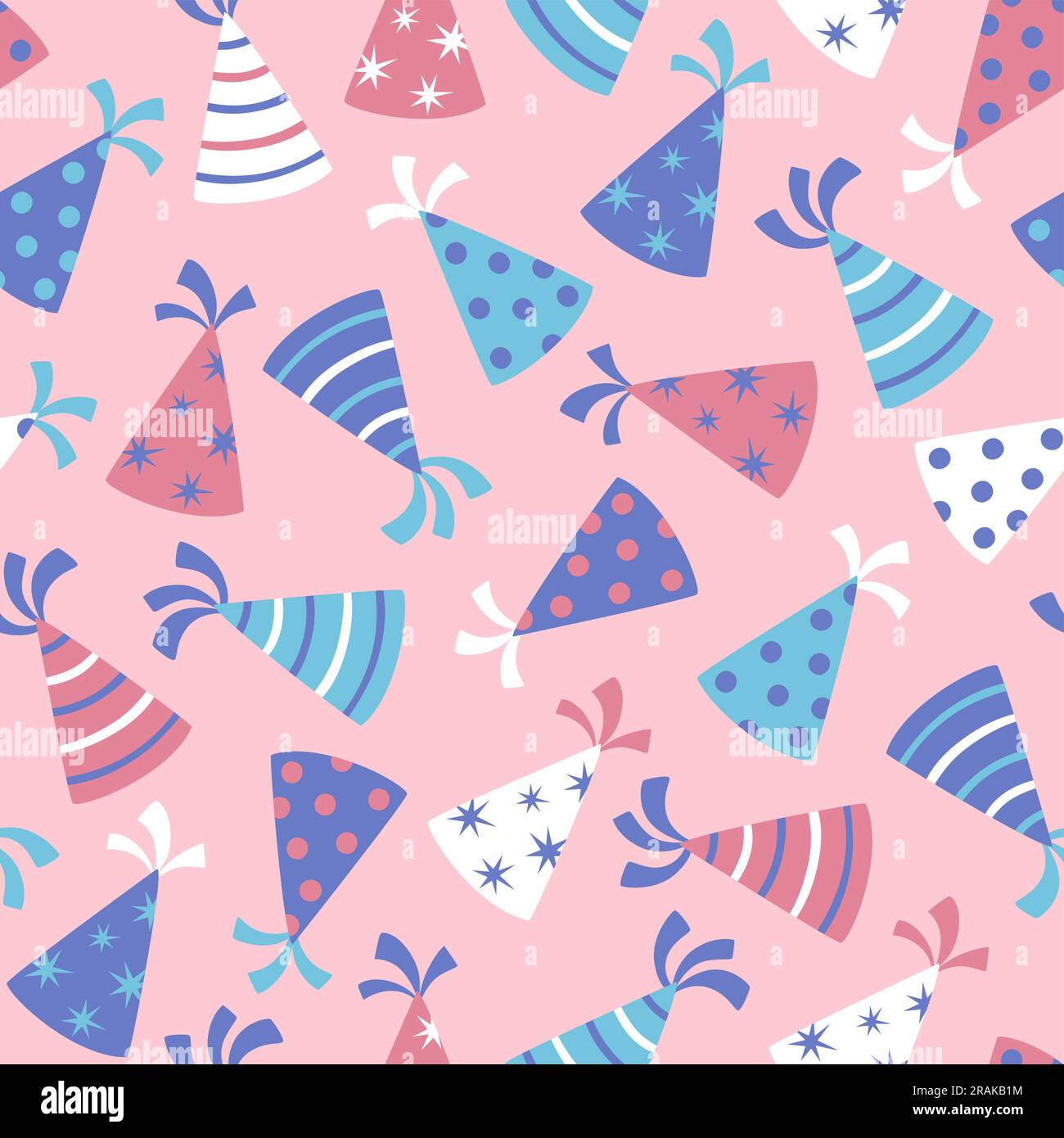 Party Hats Seamless Pattern Repeat Pattern With Isolated Colorful Party Hats On Pink Background