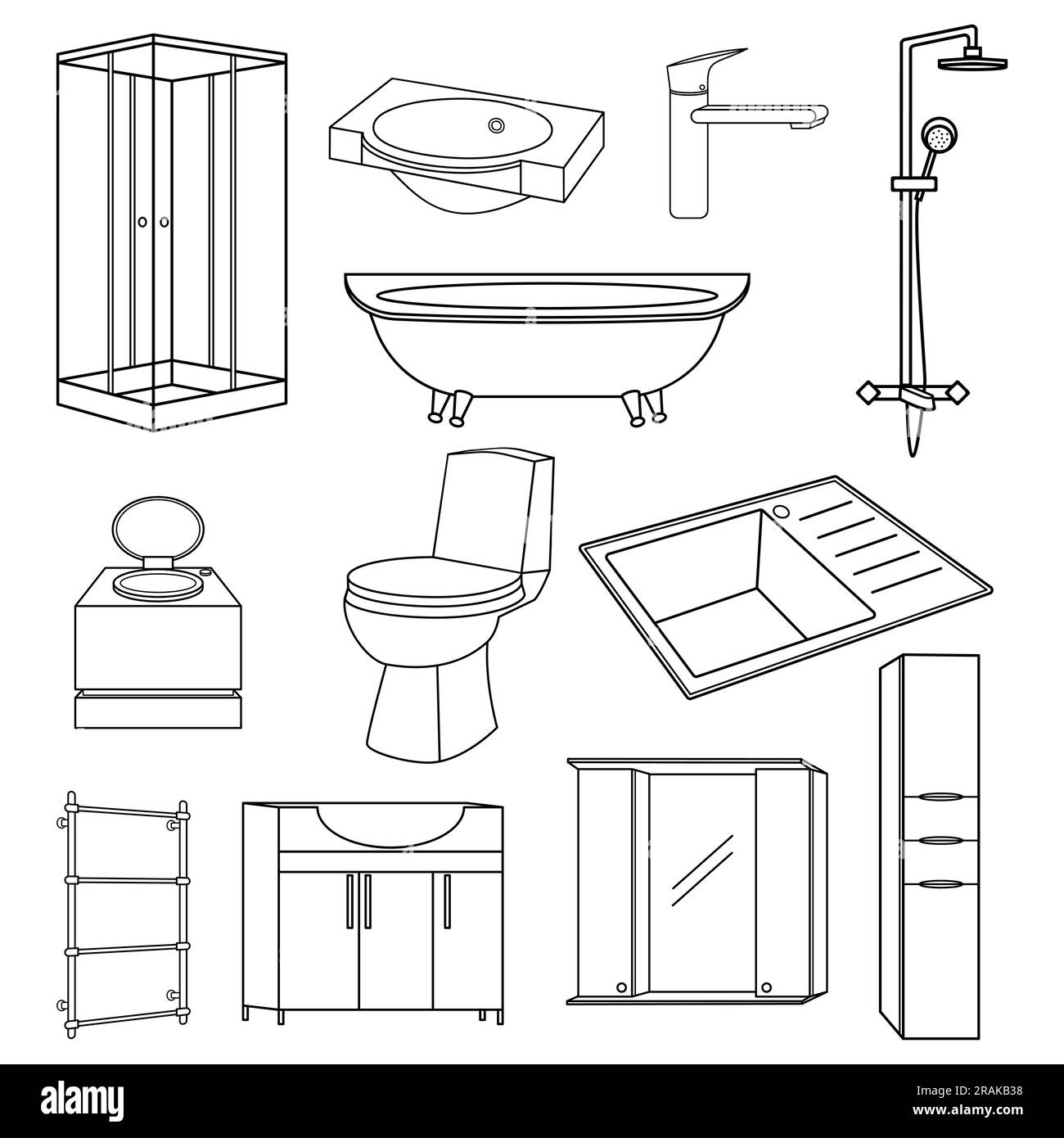 Set of interior items for the kitchen, toilet and bathroom. Transparent ...