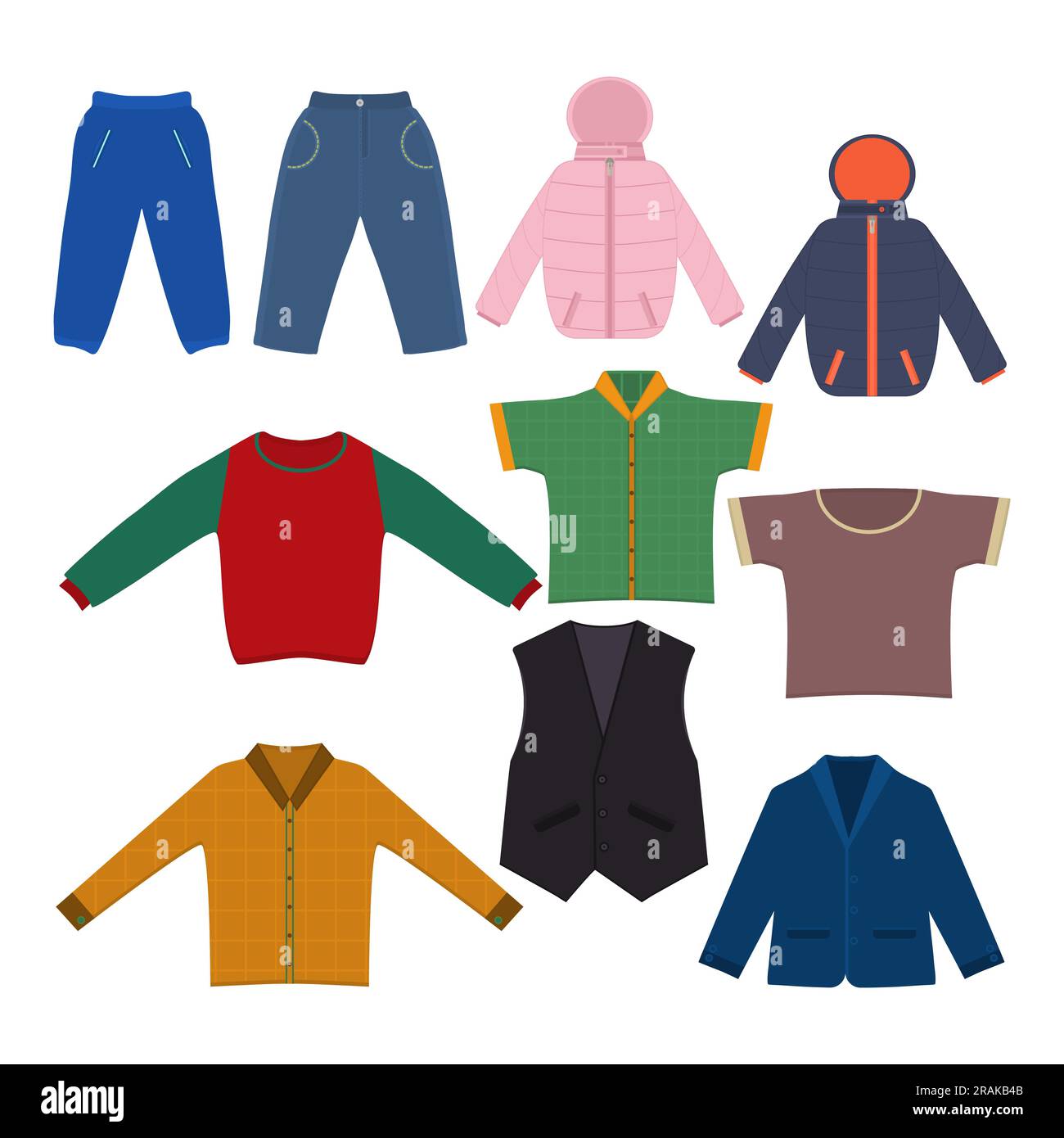 Set of vector illustrations of clothes for children of different models ...