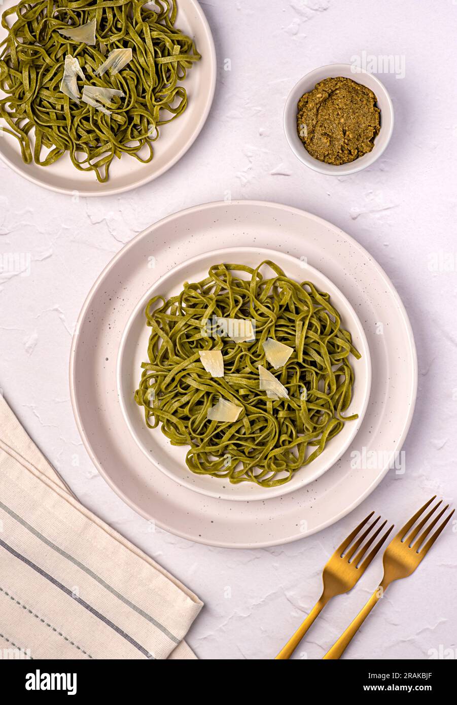 Food photography of pasta, linguine, fettuccine, trenette, spinach ...