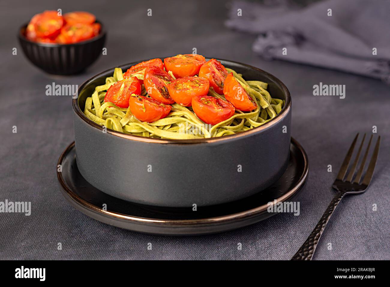 Food photography of pasta, linguine, fettuccine, trenette, spinach ...