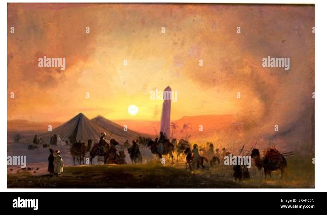 Egypt, caravan in the desert 1843; Egypt by Ippolito Caffi Stock Photo ...