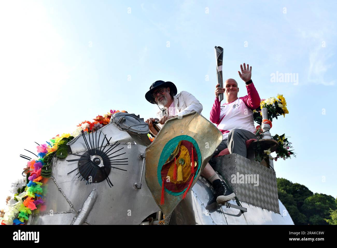 The Commonwealth Games Queen's Baton Relay crossing the Ironbridge on a ...