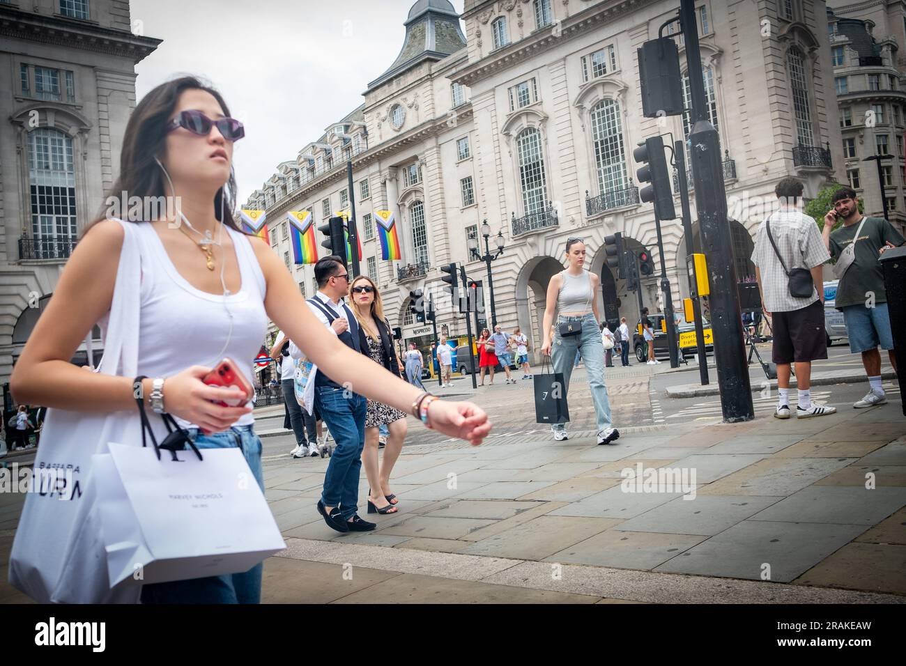 London- June 2023: Shoppers on Oxford Street, landmark street and world ...