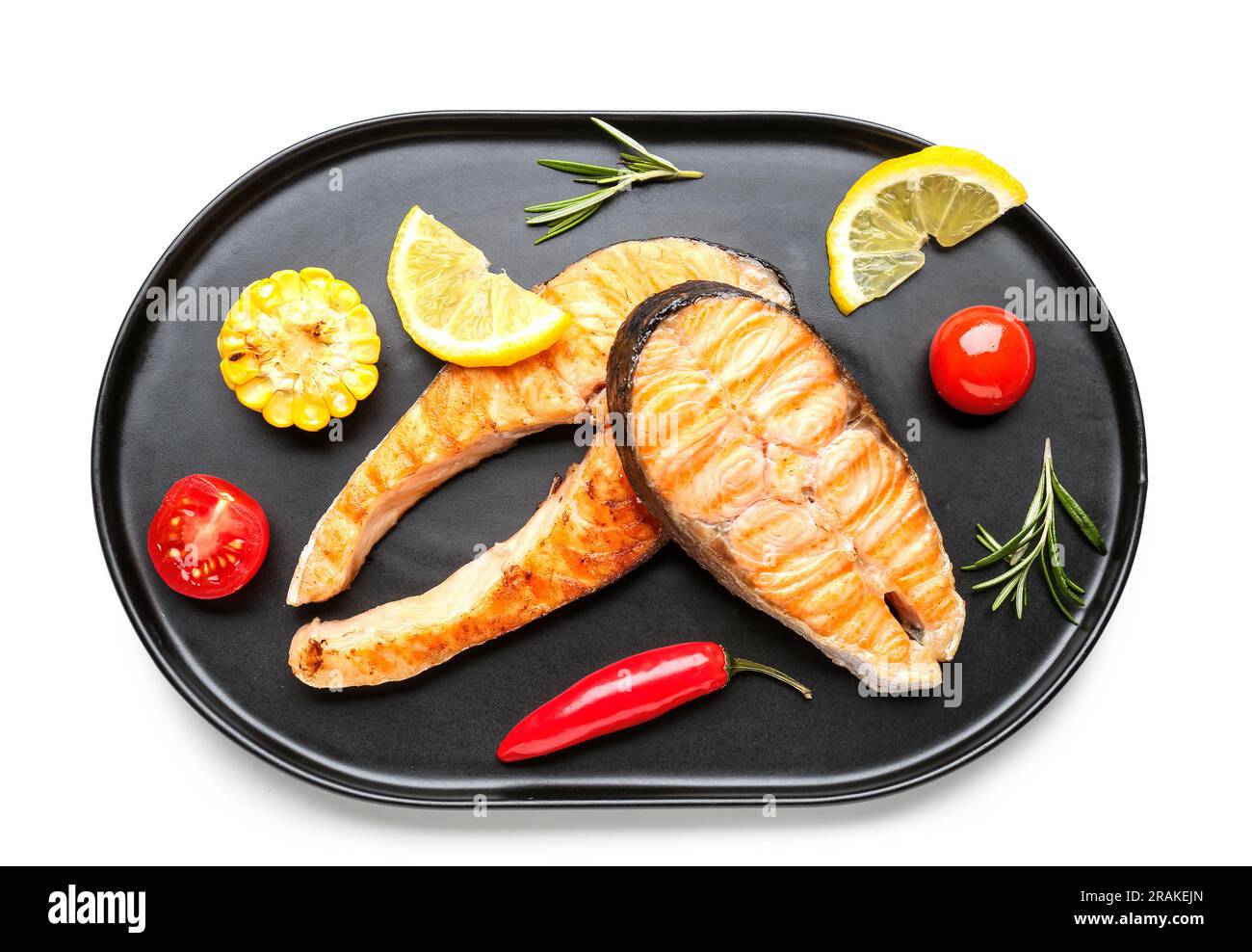 Fish steaks fried on Cut Out Stock Images & Pictures - Alamy