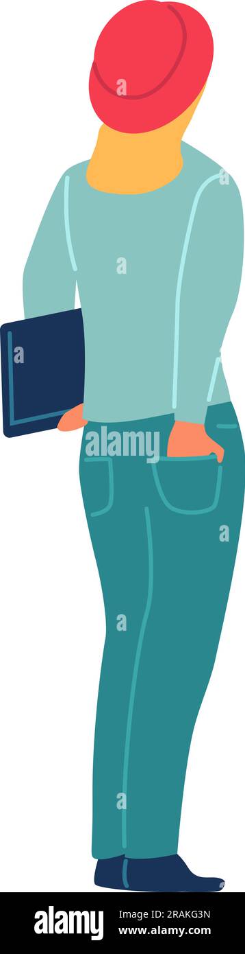 Woman back. Blonde female character rear view isolated on white ...