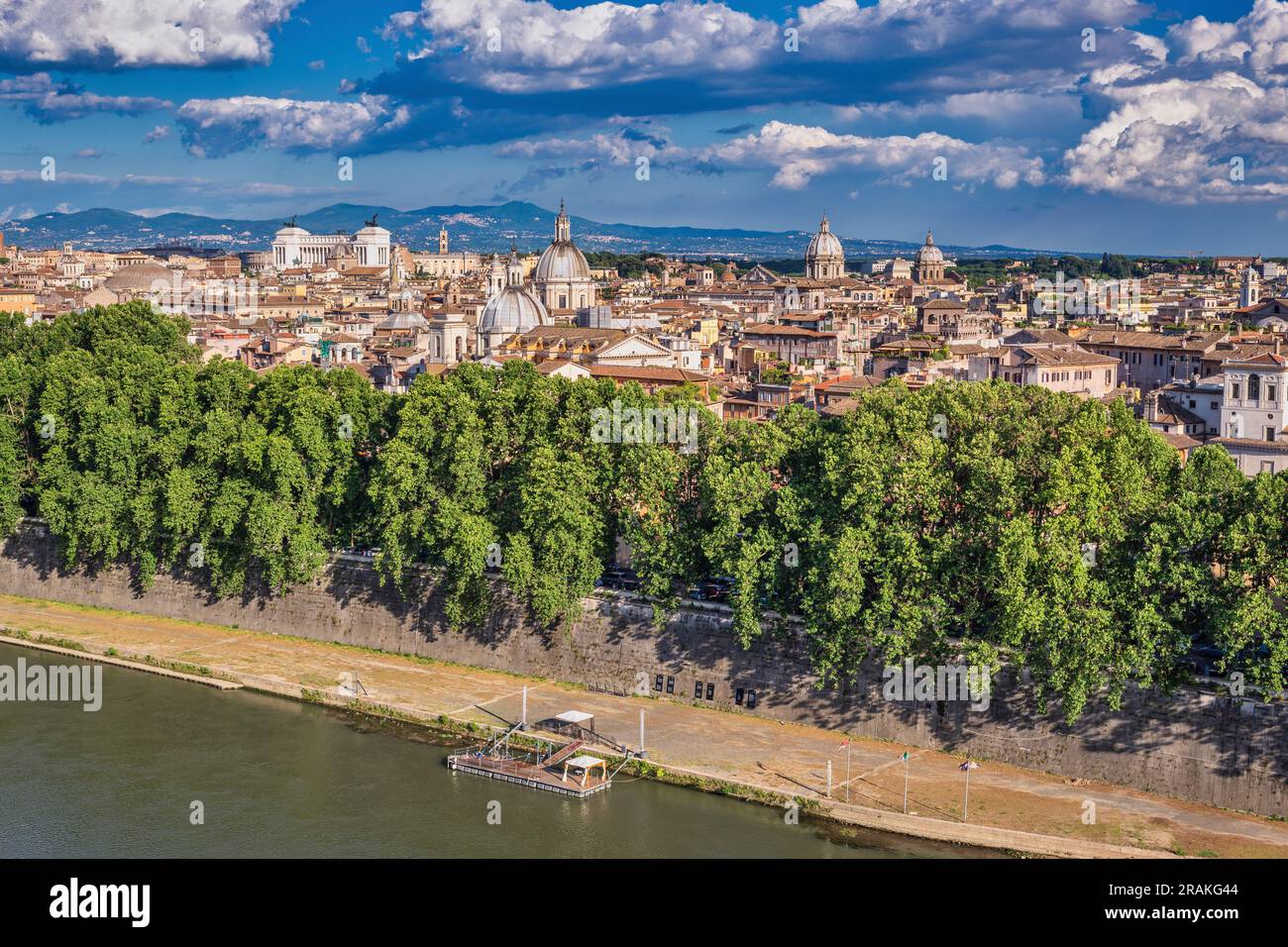 Rome Italy, high angle view city skyline at Rome city center and Tiber ...